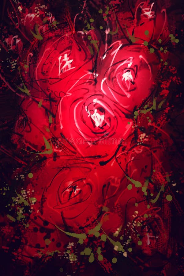 Digital Painting a Bouquet of Red Roses Stock Illustration ...