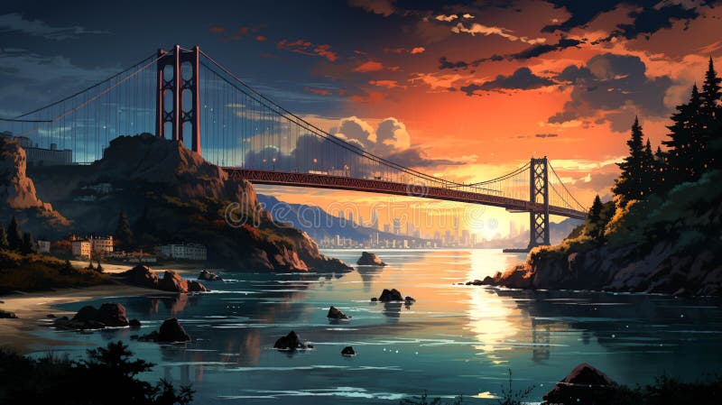 A Digital Painting of a Bridge Stock Illustration - Illustration of ...