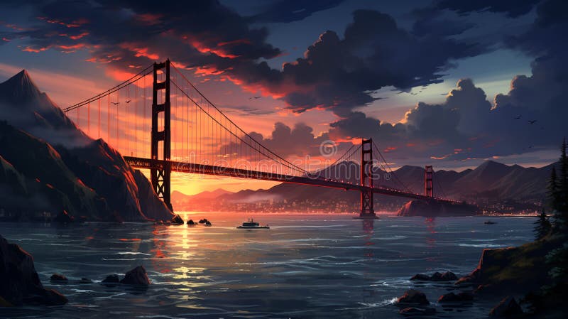 A Digital Painting of a Bridge Stock Illustration - Illustration of ...