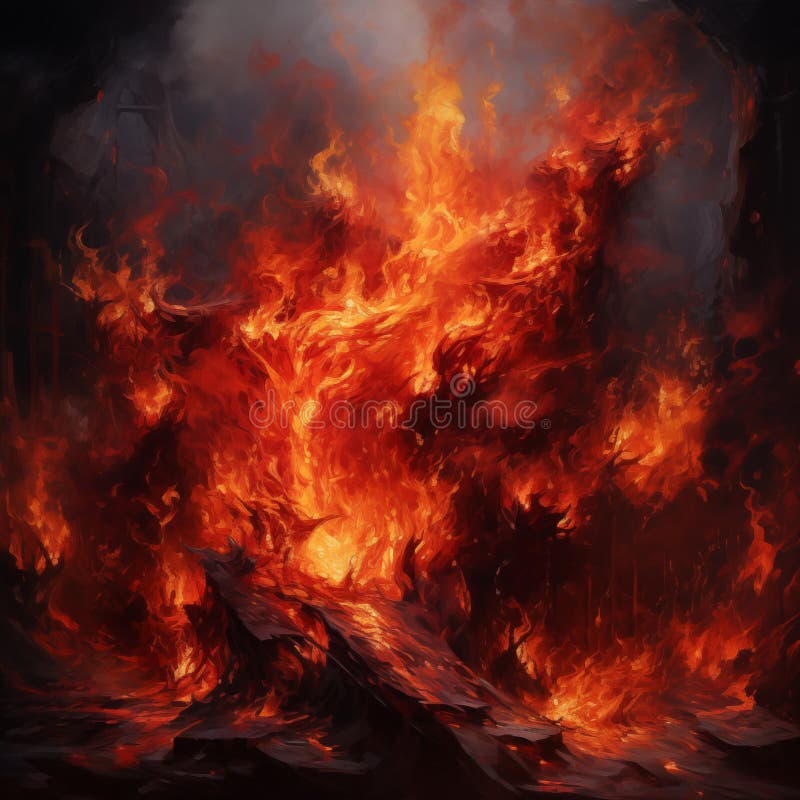 Digital Painting Burning Fire Filled with Smoke and Fire. Stock ...