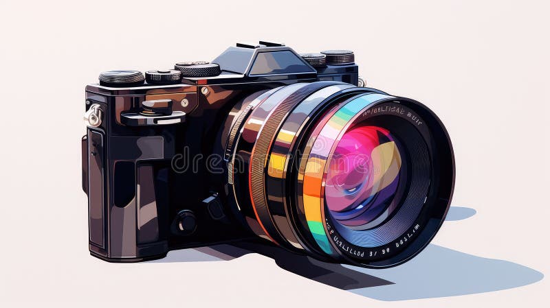 Digital Painting of Camera with Wide Prime Lens Stock Illustration ...