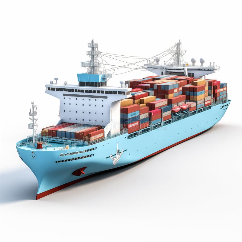 Digital Painting Cargo Ship Container Truck on a White Background Stock ...