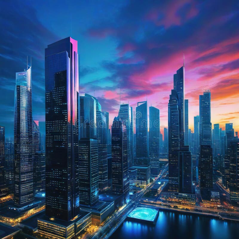 Digital painting of city stock illustration. Illustration of ...