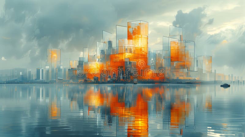 Digital Painting of a City with Tall Buildings Stock Image - Image of ...