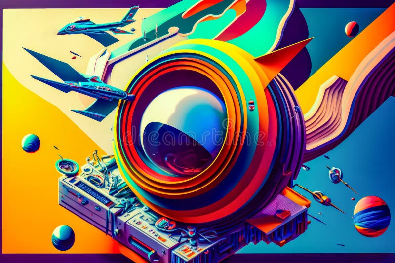 Digital Painting of Colorful Object on Table with Computer Keyboard ...