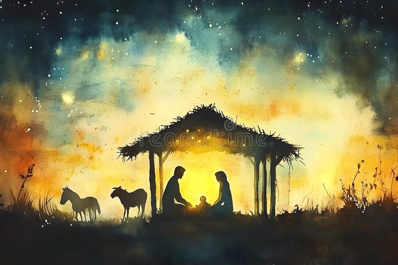 Digital Painting of a Concept of Nativity Scene Stock Photo - Image of ...