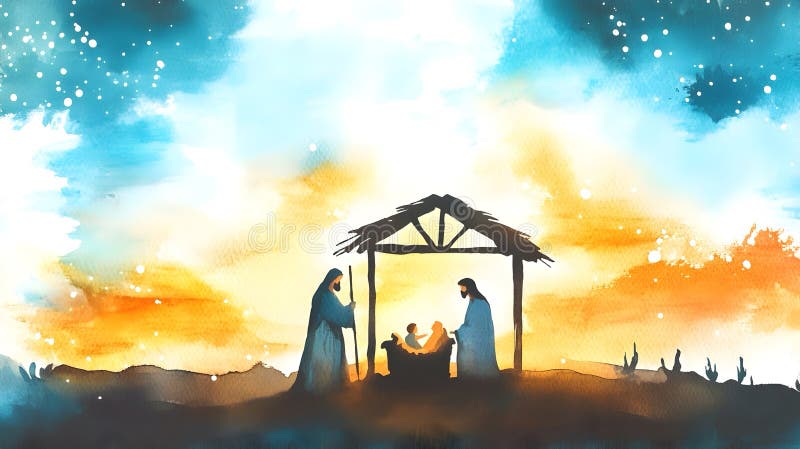Digital Painting of a Concept of Nativity Scene Stock Photo - Image of ...