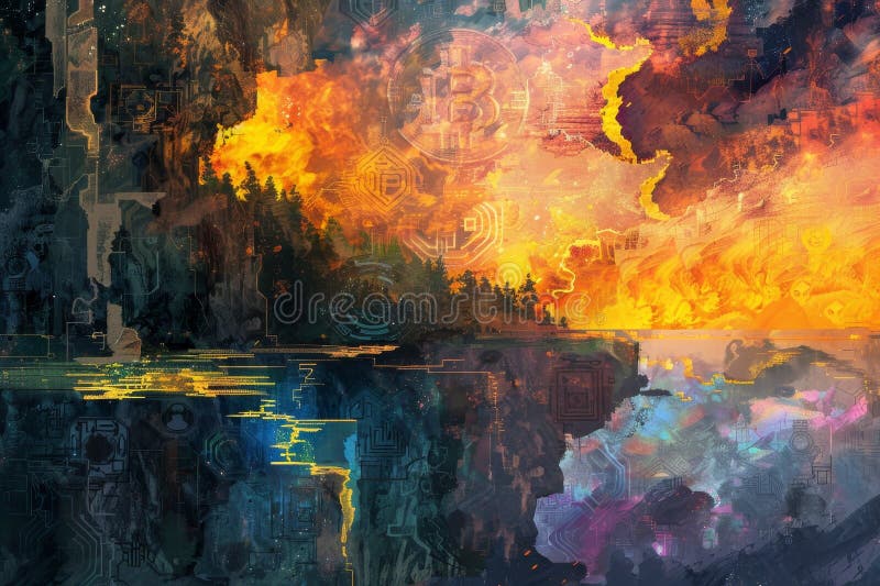 A Digital Painting Depicting a Dynamic Clash between Fire and Water ...