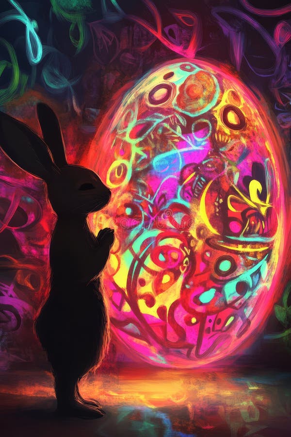 A Digital Painting of an Easter Bunny Standing in Front of a Glowing ...