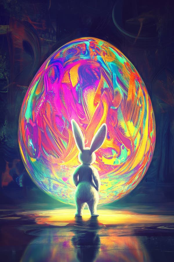 A Digital Painting of an Easter Bunny Standing in Front of a Glowing ...
