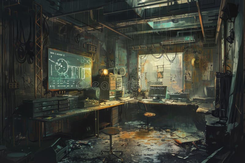 Abandoned Tech Lair with Retro Computer Equipment Stock Image - Image ...