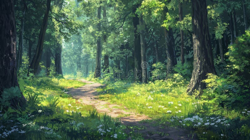 Digital Painting of Fantasy Forest Background Illustration Stock ...