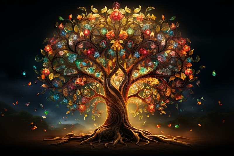 Digital Painting Featuring a Symbolic Tree of Stock Illustration ...