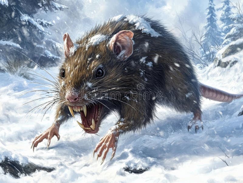 Digital Painting of a Fierce, Snarling Rat with Sharp Teeth and a Pink ...