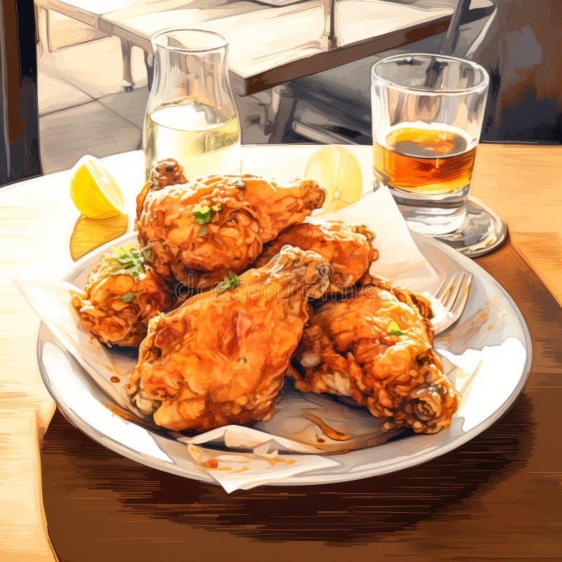 Digital Painting of Fried Chicken on a Bar Stock Illustration ...