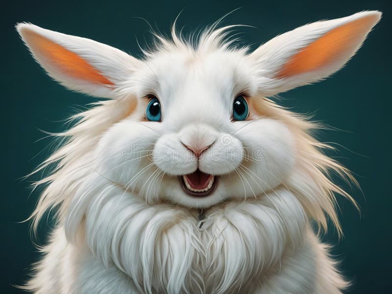 A Digital Painting of a Funny Mischievous-looking White Rabbit with ...