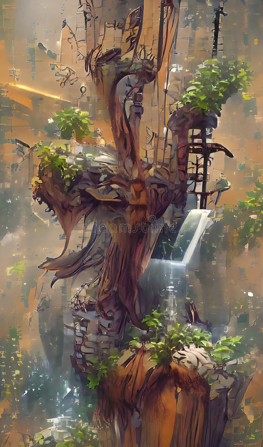 Digital Painting of Giant Tree, Illustration Stock Photo - Image of ...