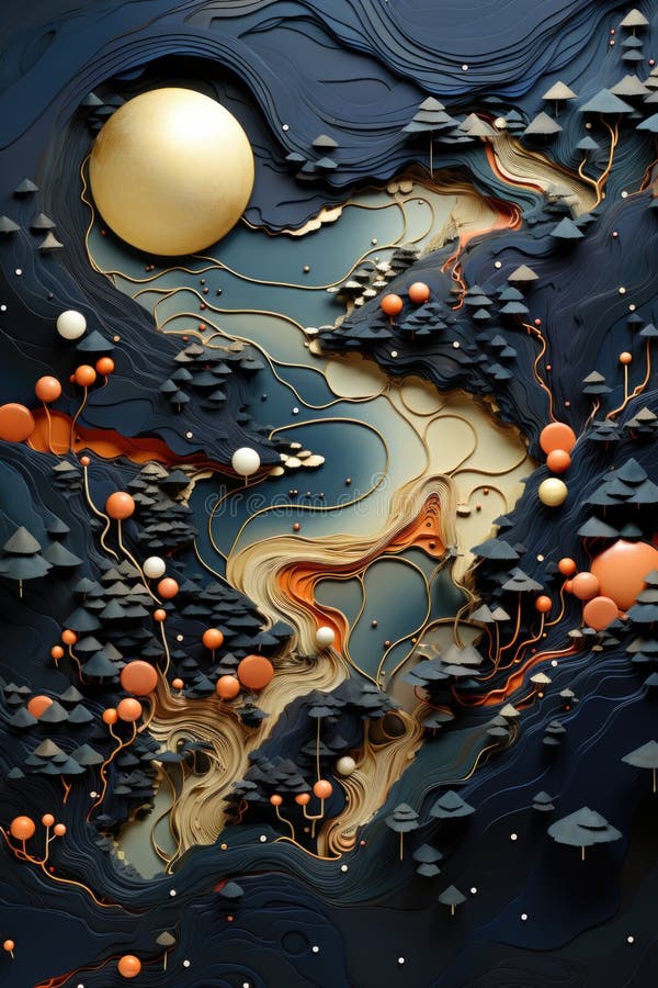 A Digital Painting of a Landscape with a Full Moon. Generative AI Stock ...