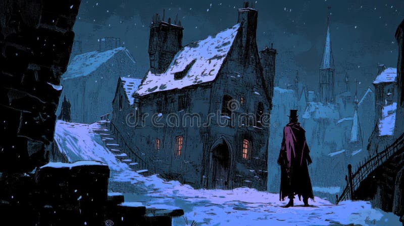 Digital Painting of a Medieval Castle in Winter, with a Witch in the ...