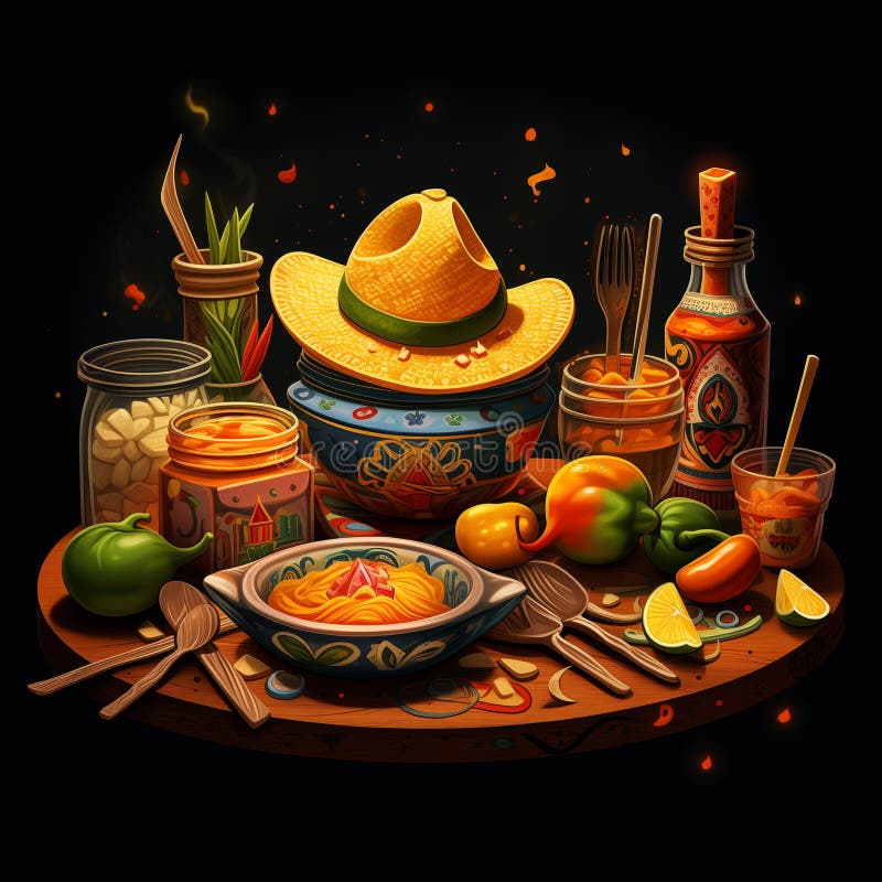 Digital Painting of Mexican Style Objects. Stock Illustration ...