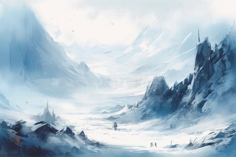 Digital Painting of Mountain Landscape with Snow and Ice. Digital ...