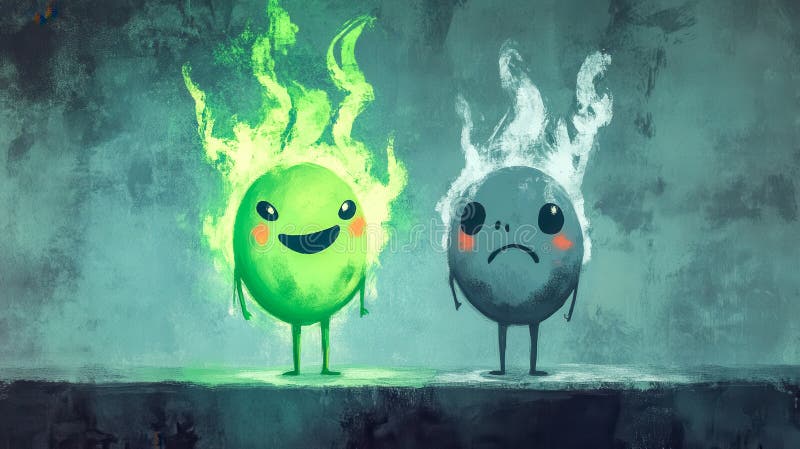 Optimistic Fire Character and Pessimistic Water Character Standing on ...