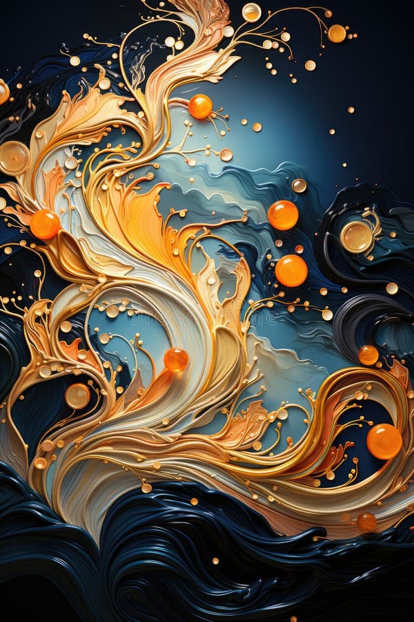 A Digital Painting of an Orange and Blue Wave. Stock Illustration ...
