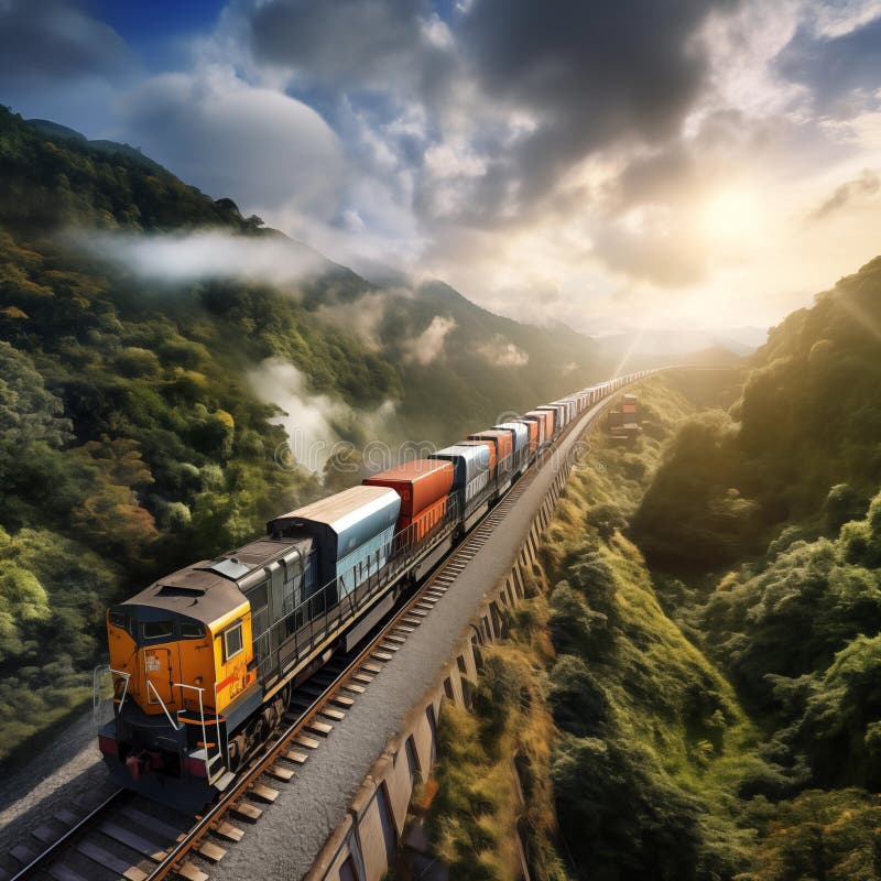 Digital Painting Pictures Train Running through the Valley Stock Photo ...