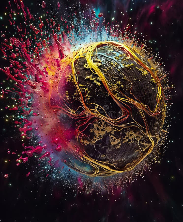 A Digital Painting of a Planet with a Lot of Splatter Stock Photo ...