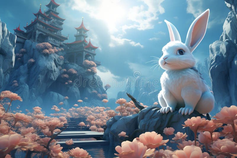 Digital Painting of a Rabbit Amidst a Stock Illustration - Illustration ...
