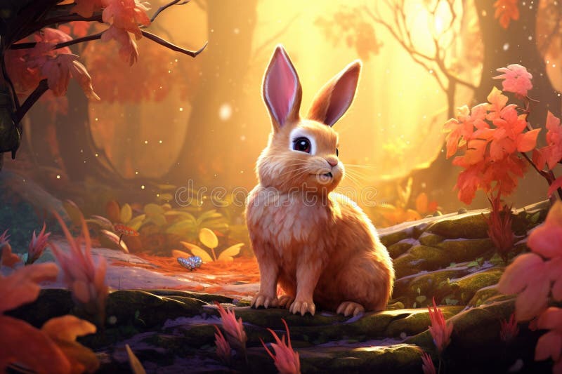 Digital Painting of a Rabbit in a Whimsical Stock Illustration ...