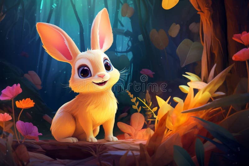 Digital Painting of a Rabbit in a Whimsical Stock Illustration ...