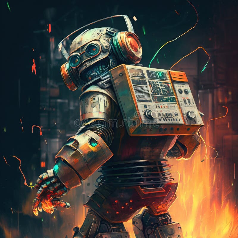 Digital Painting of a Retro Style Robot. Created Using Generative AI ...