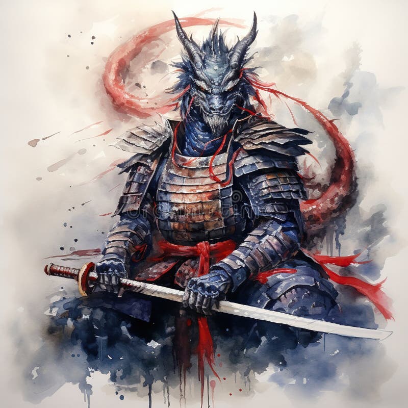 Digital Painting of a Samurai with a Sword in His Hand and a Shield ...