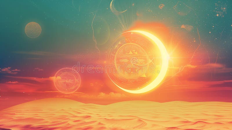 Digital Painting Showing a Sun and Moon in the Sky, Symbolizing the ...