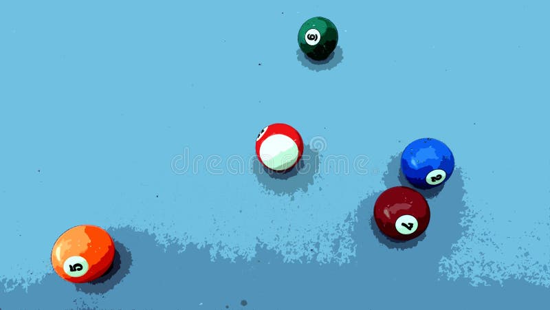 Digital Painting Style Representing Colored Balls on a Pool Table Stock ...