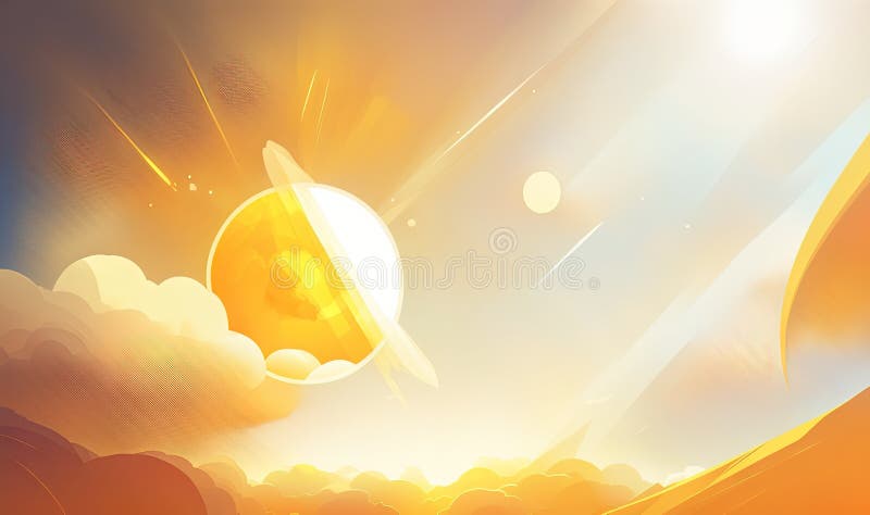 A Digital Painting of a Sun and Planets in the Sky Stock Illustration ...