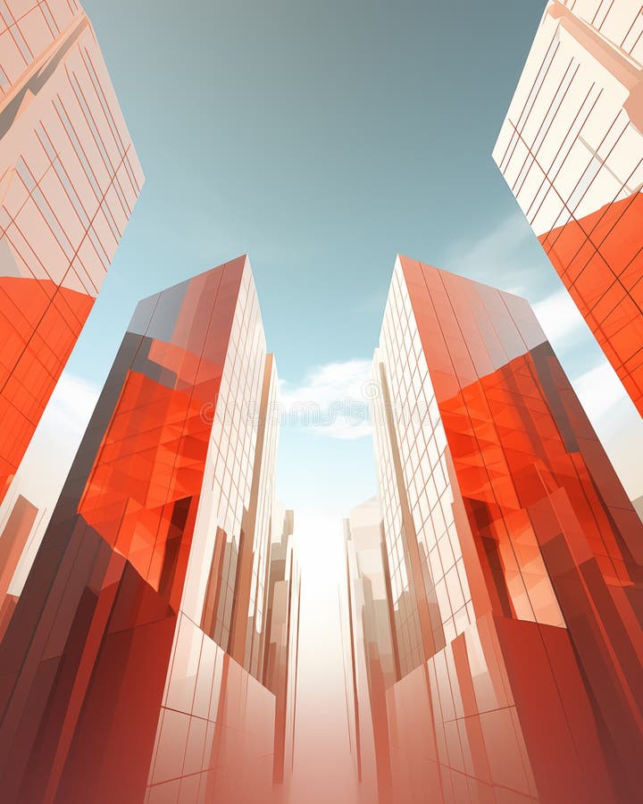 Digital Painting of Tall Buildings in Perspective, Low Angle Stock ...