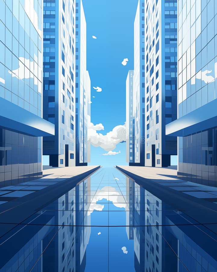 Digital Painting of Tall Buildings in Perspective, Low Angle Stock ...