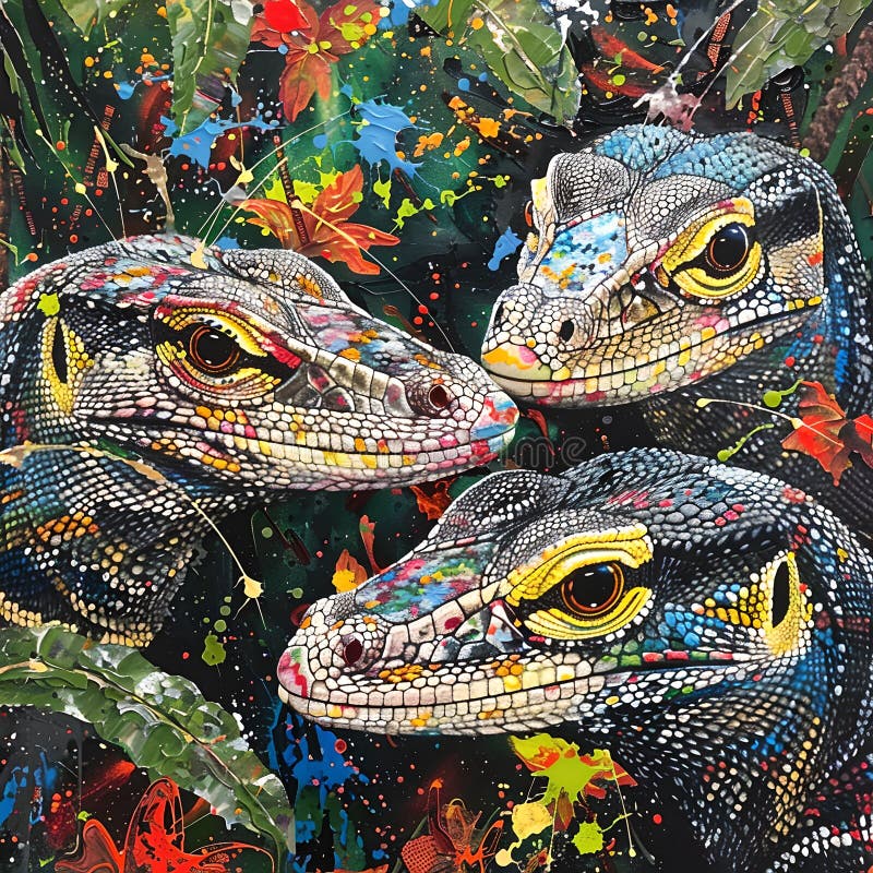 Colorful Lizard Portraits Artwork Displaying Vivid Patterns and ...