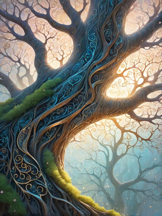 Digital Painting of a Tree in the Forest. 3d Render Stock Illustration ...