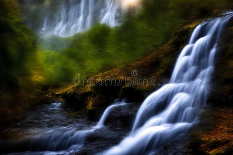 A Digital Painting of a Waterfall in the Woods. Generative AI Stock ...