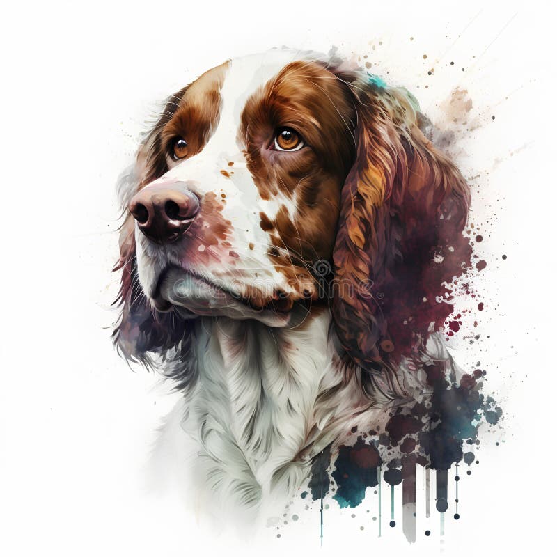 Digital Painting of a Welsh Springer Spaniel Dog in Profile Stock ...