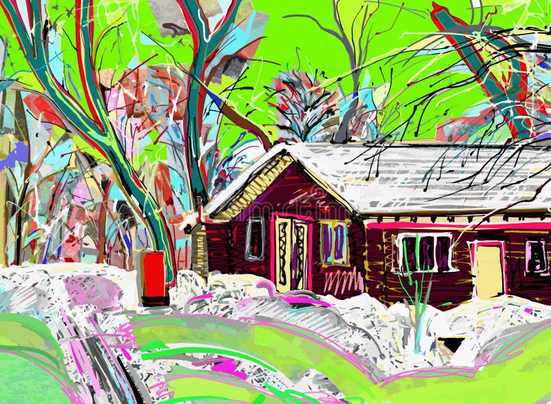 Digital Painting of Winter Landscape Stock Vector - Illustration of ...