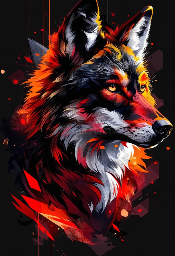 A Digital Painting of a Wolf on a Black Background. Generative AI Stock ...