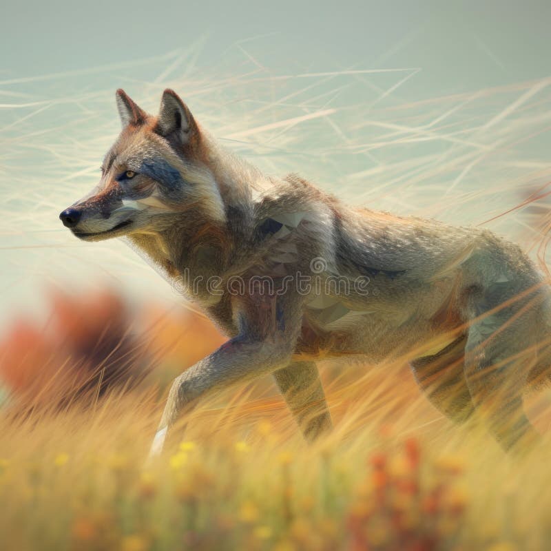 A Painting of a Wolf with Colorful Hair, AI Stock Photo - Image of ...