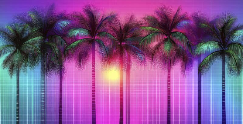 Digital Palm Trees and Sunset Stock Photo - Image of exotic, digital ...