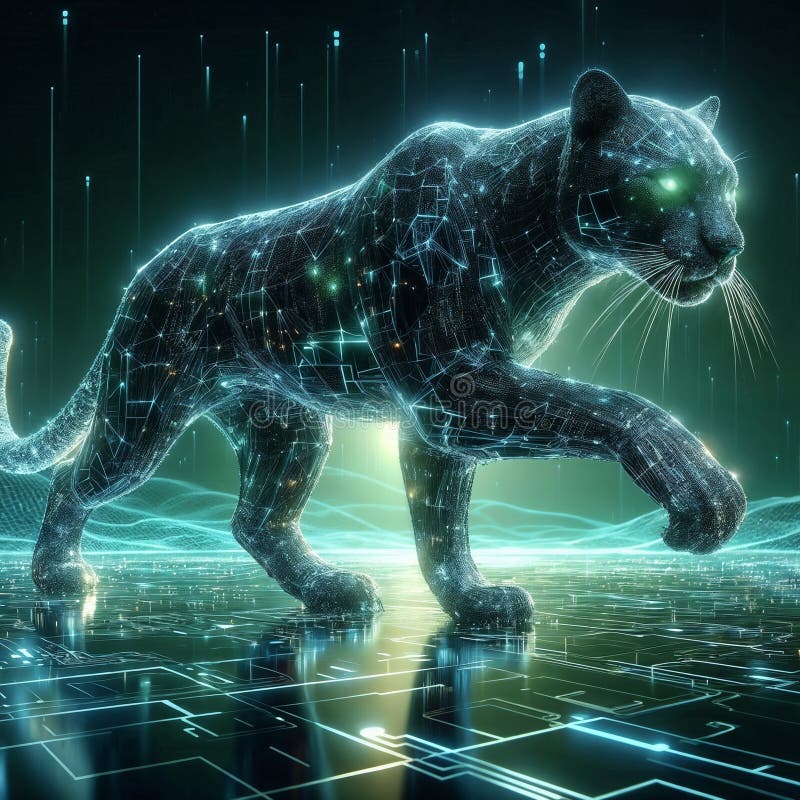 : Digital Panther Walking through a Virtual Landscape Stock ...