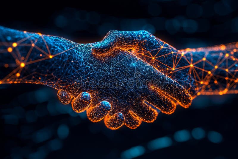 Digital Particle Network Connection with Close-up of Handshake Stock ...