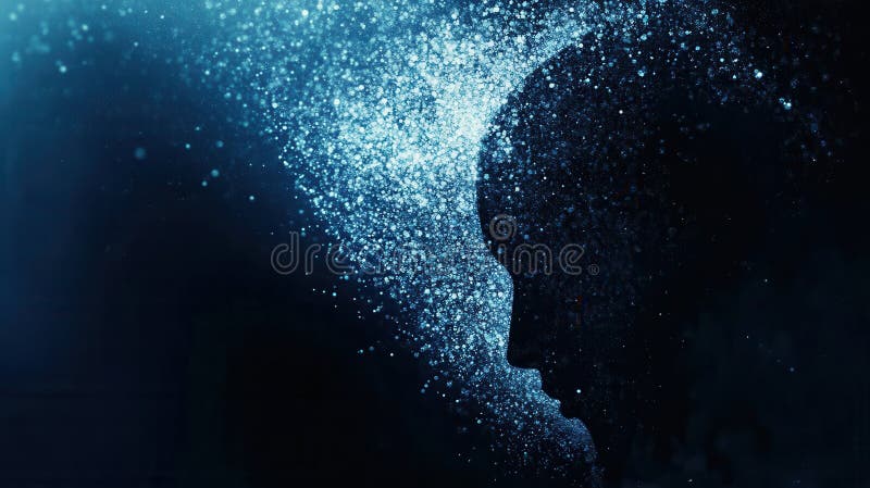 Digital Particles Create Human Silhouette in Futuristic Background ...